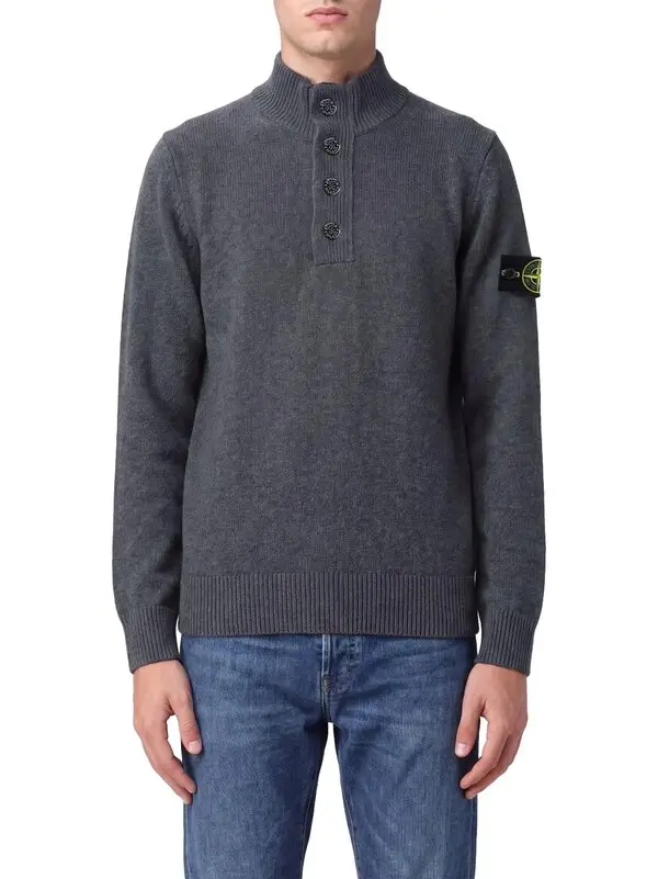 Stone Island Virgin Wool Turtleneck Jumper With Compass Logo Patch - Grey 1