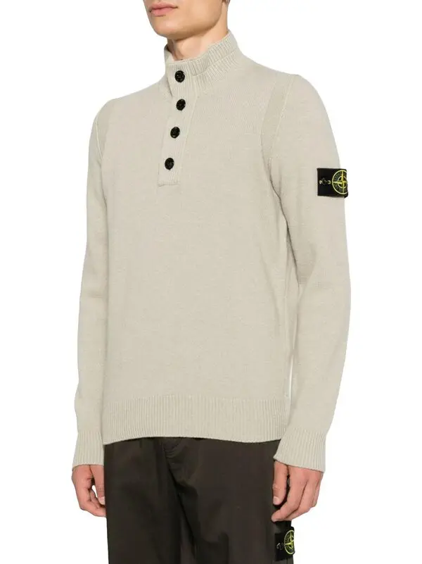 Stone Island Virgin Wool Turtleneck Jumper With Compass Logo Patch - Sand