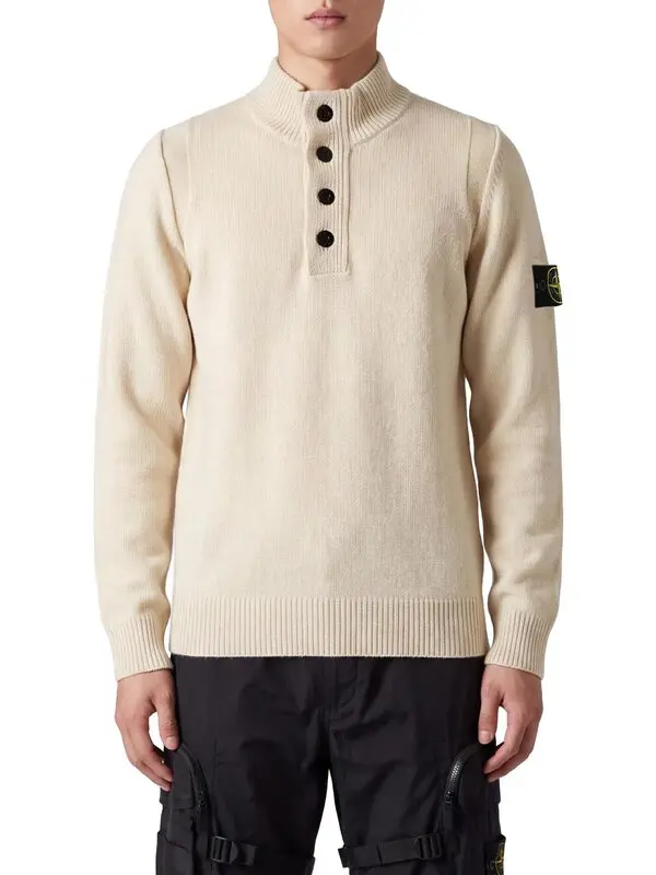 Stone Island Virgin Wool Turtleneck Jumper With Compass Logo Patch - White