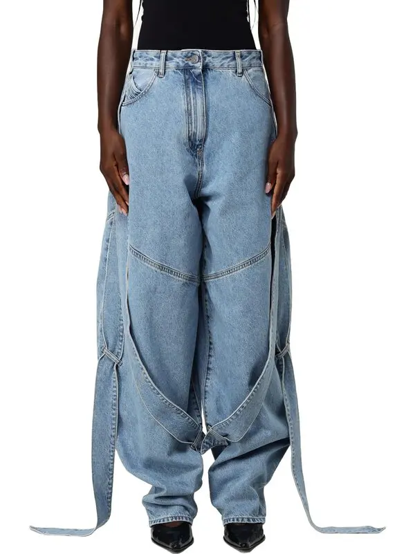 Attico Wash Denim Jeans With Tie Detailing - Blue