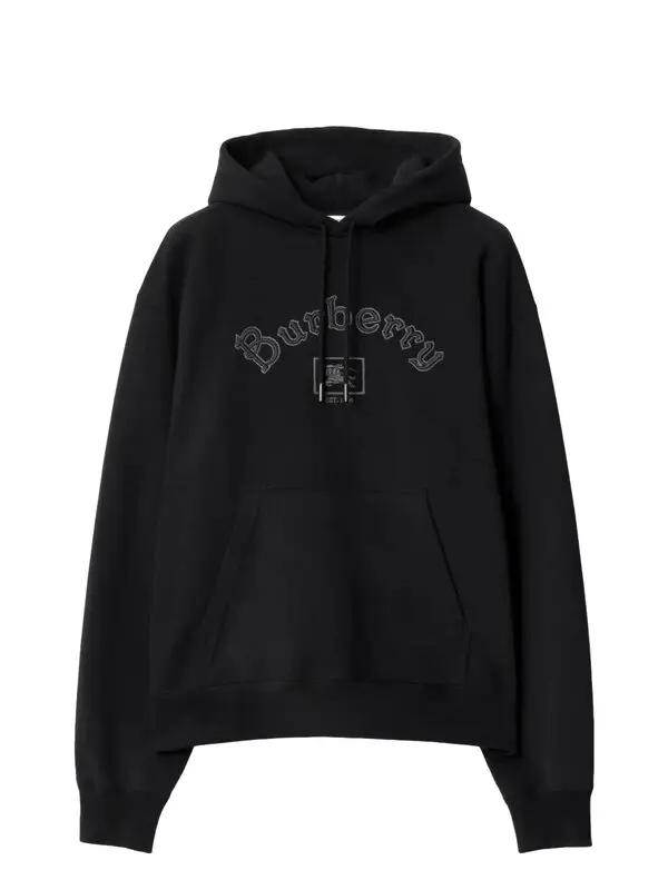 Burberry Gothic Logo Cotton Hoodie - Black