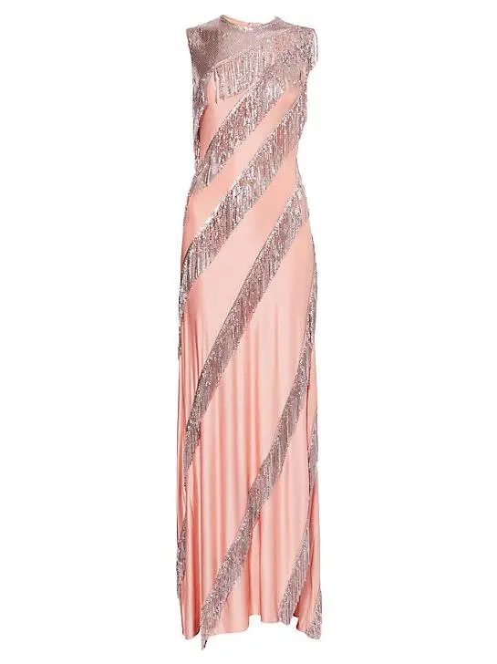 Rabanne Fringed Sleeveless Stretch-woven Maxi Dress - Peach Blush