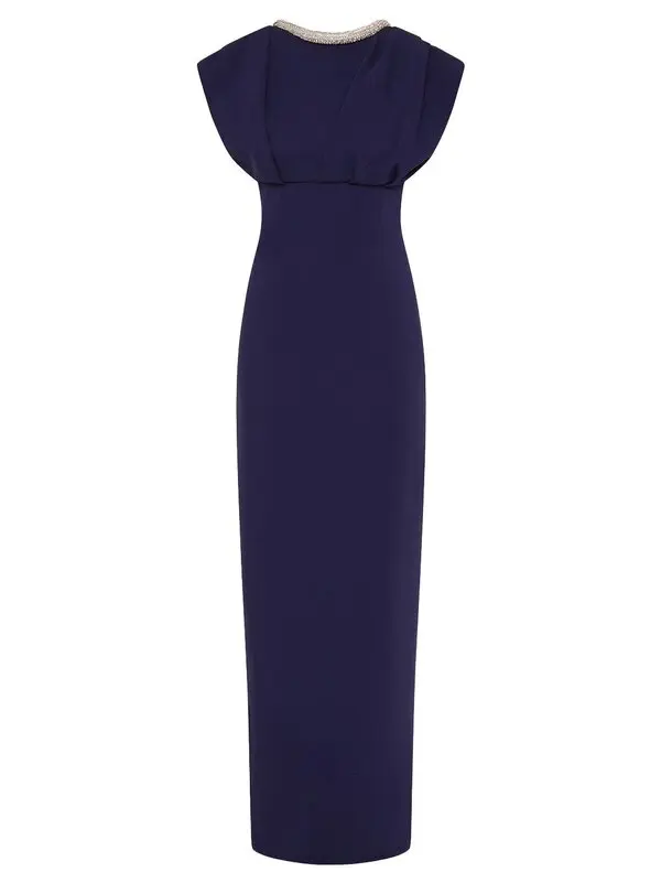 Rachel Gilbert Orion Trim Empire Gown - Navy