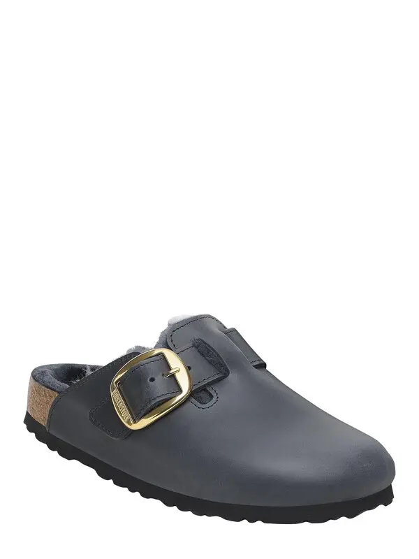 BIRKENSTOCK Boston Big Buckle Shearling Natural Leather Clogs - Midnight Blue