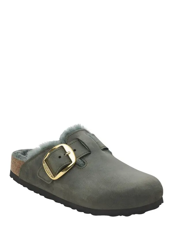 BIRKENSTOCK Boston Big Buckle Shearling Natural Leather Clogs - Thyme
