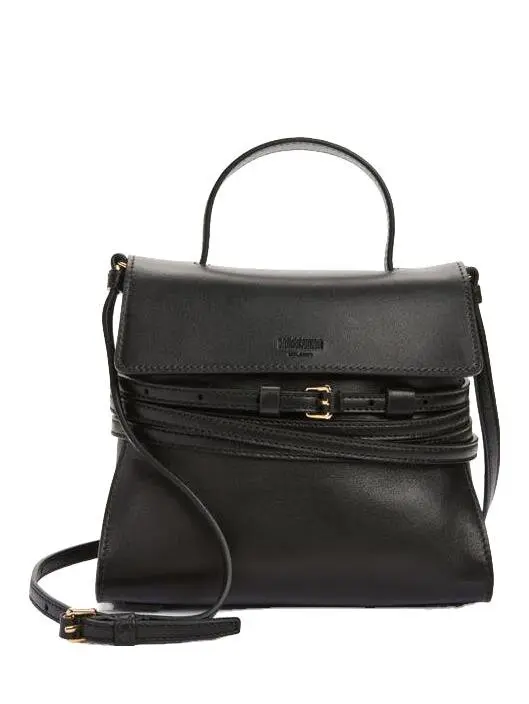 Moschino Small Tie Me Leather Top Handle Bag - Black
