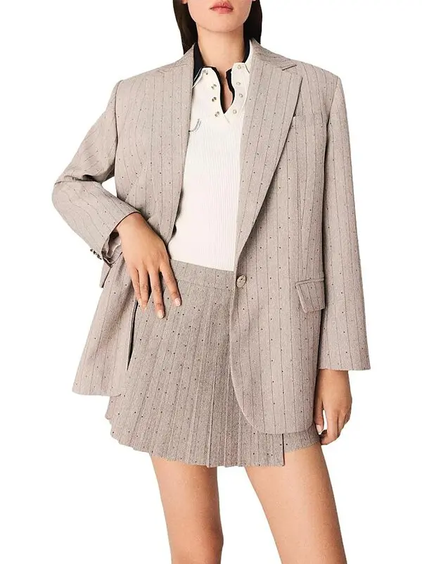 Maje Rhinestone Suit Jacket - Light Grey