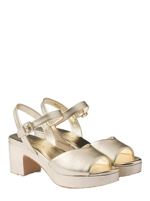 Prada Padded Nappa Leather Sandals - Gold/silver