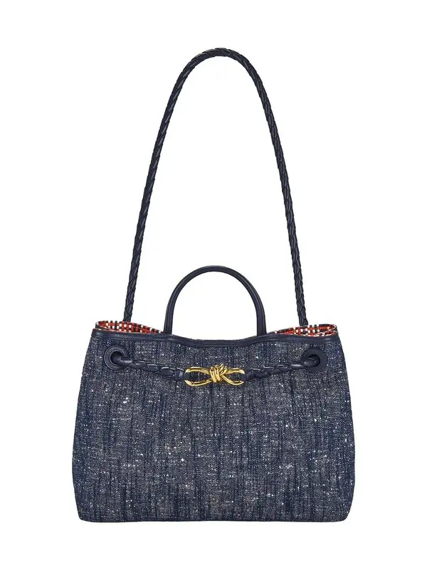 Bottega Veneta Medium Andiamo Denim Bag - Navy  White  Abyss  Tan  & Muse Brass
