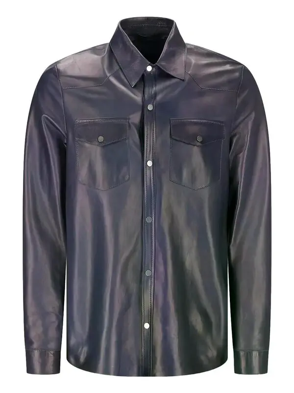 SALVATORE SANTORO Leather Flap-pocket Shirt - Blue