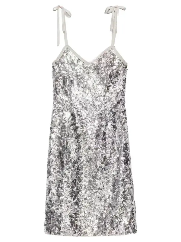 Prada Ribbon-strap Sequin Dress - Silver
