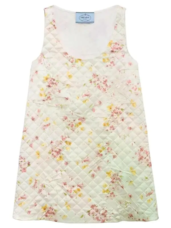 Prada Floral Quilted Satin Mini Dress - Neutrals