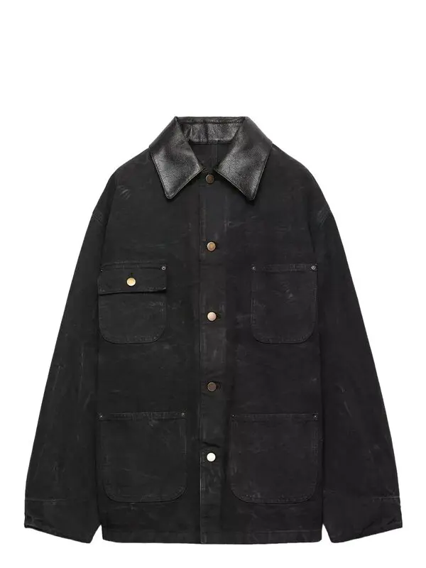 Prada Leather-collar Cotton Jacket - Black