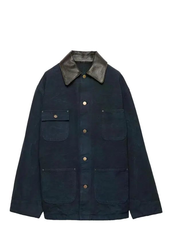 Prada Button Jacket With Leather Collar - Blue