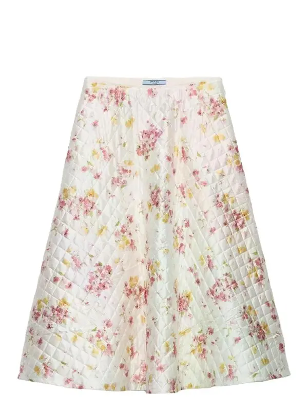 Prada Floral-print Quilted Midi Skirt - White