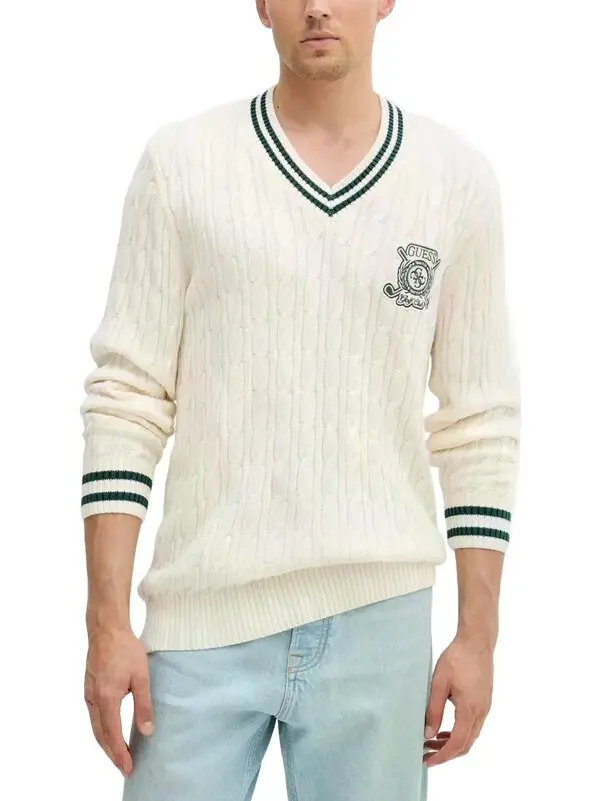 Guess Cable-knit V-neck Sweater - White