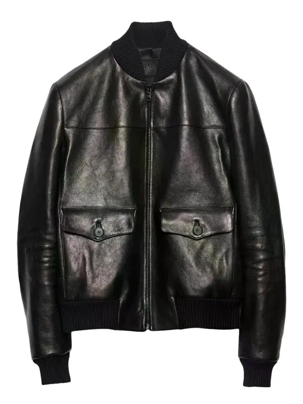 Prada Leather Bomber Jacket - Black