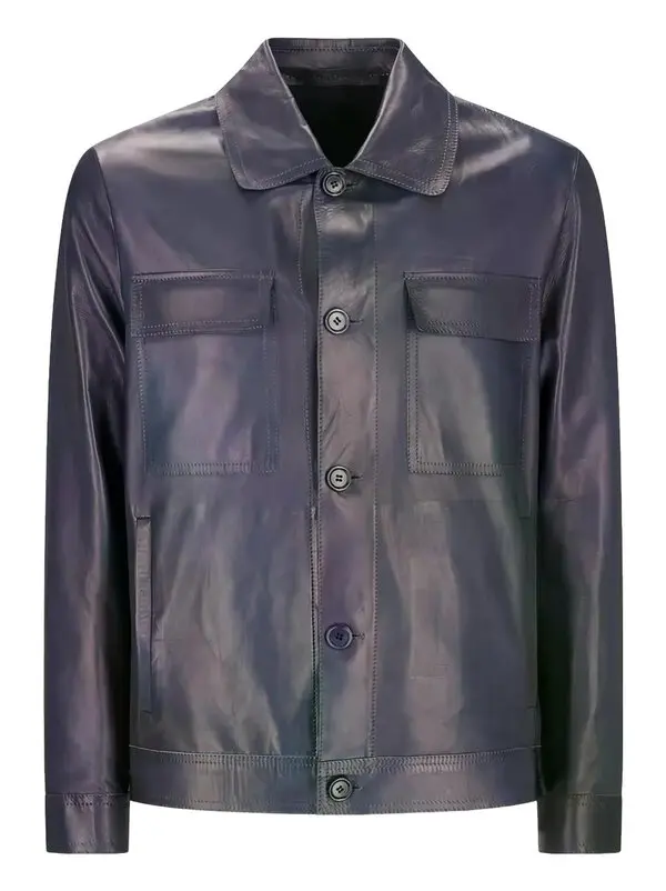 SALVATORE SANTORO Leather Shirt Jacket - Blue