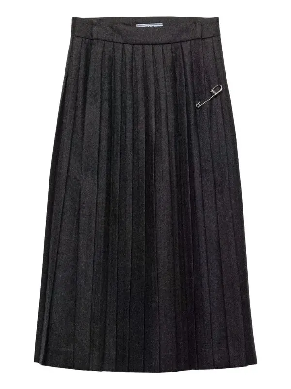 Prada Pleated Midi Skirt With Safety-pin Embellishment - Grey