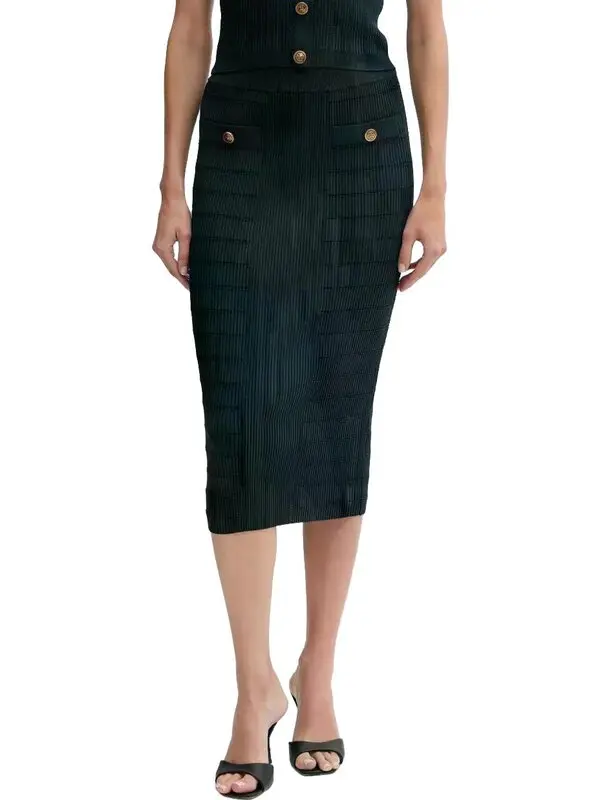 Guess Ribbed Button-detailed Skirt - Black