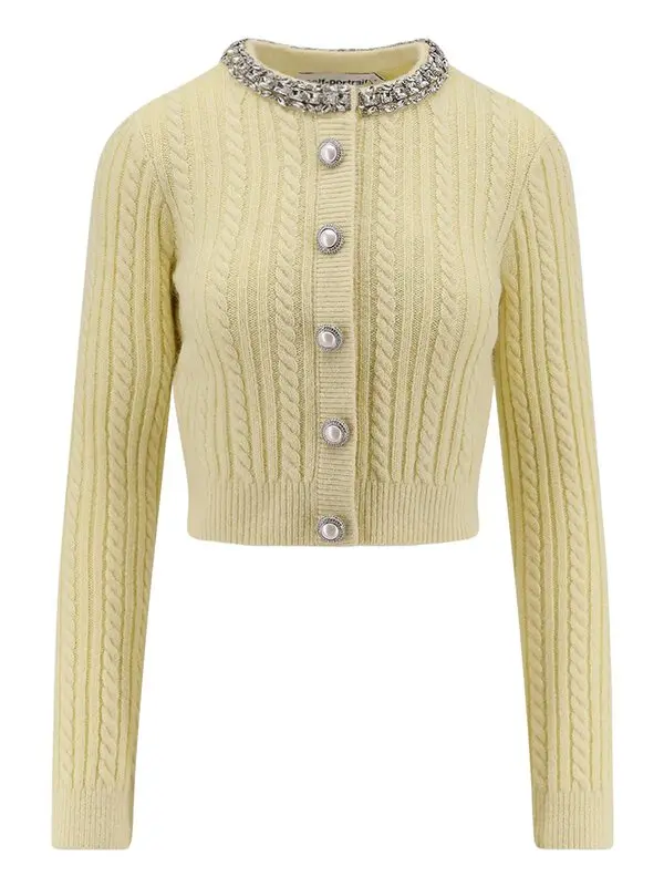 SELF-PORTRAIT Wool-blend Cardigan With Rhinestones - Yellow