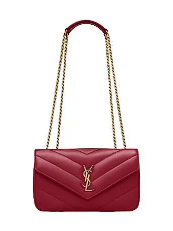 Saint Laurent Loulou Small Bag In Matelasse Lambskin - Deeply Red