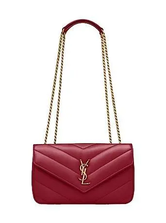 Saint Laurent Loulou Small Bag In Matelasse Lambskin - Deeply Red