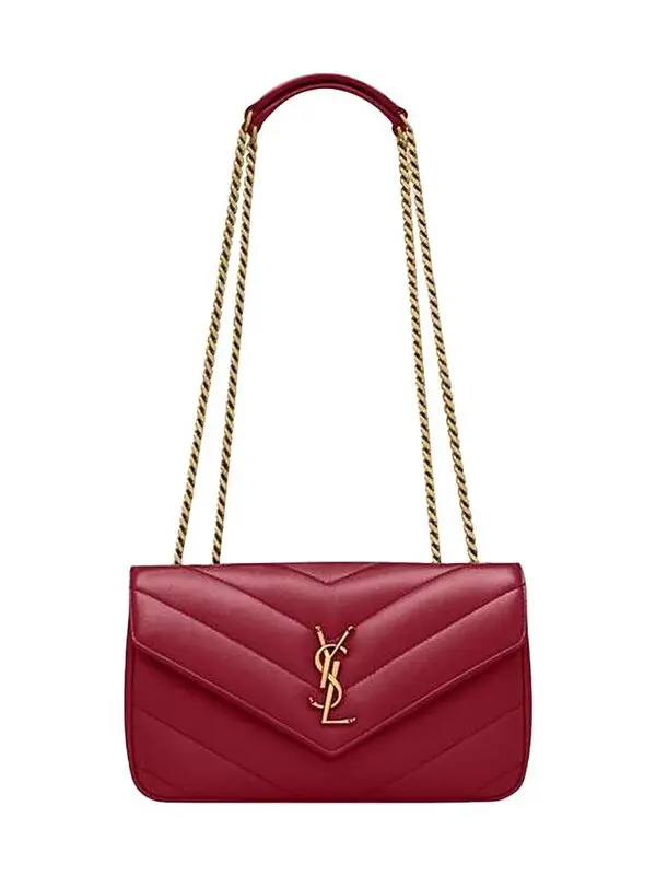 Saint Laurent Loulou Small Bag In Matelassé Lambskin - Deeply Red