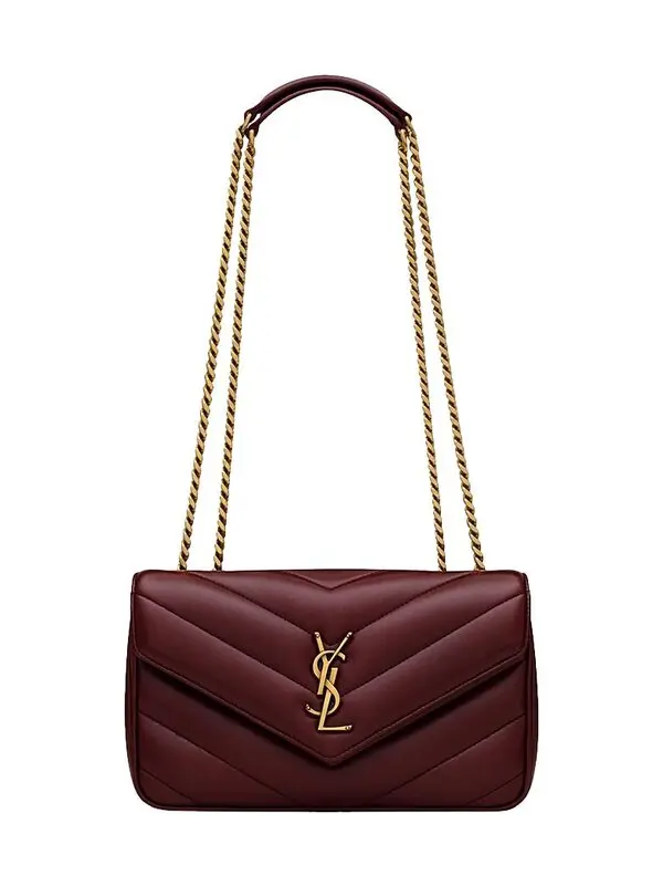 Saint Laurent Loulou Small Bag In Matelasse Lambskin - Rouge Cabernet