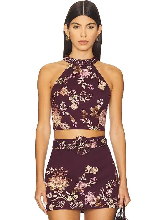 Hemant & Nandita Halter Neck Cropped Top - Burgundy Floral