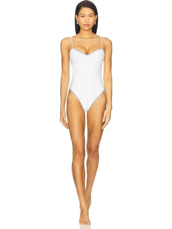 STONE COLD FOX X Sherry One Piece - Ivory & Blue Ditsy