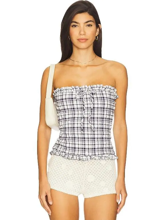 LOVERS AND FRIENDS Katrina Strapless Top - Navy Blue Plaid