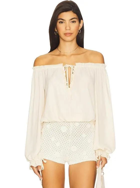 MORE TO COME Davina Off Shoulder Top - Nude