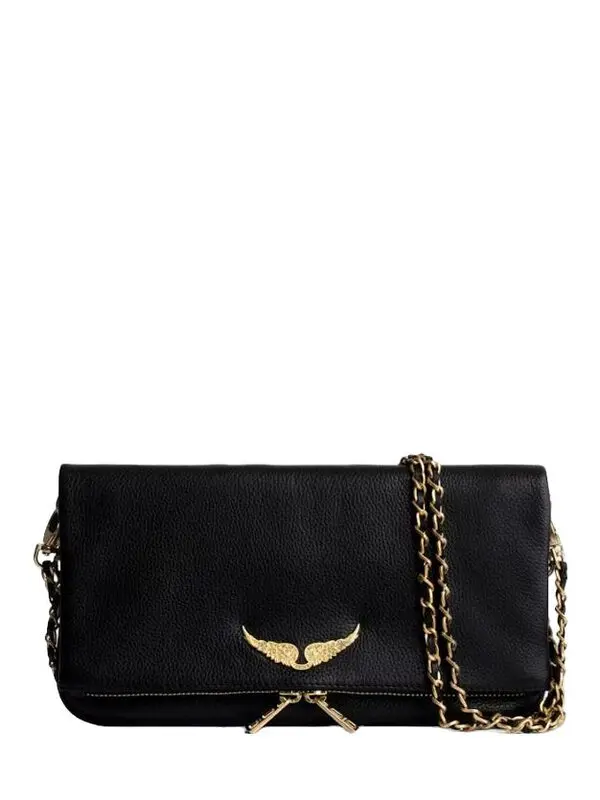 Zadig&Voltaire Grained Leather Clutch With Metal Chain - Black
