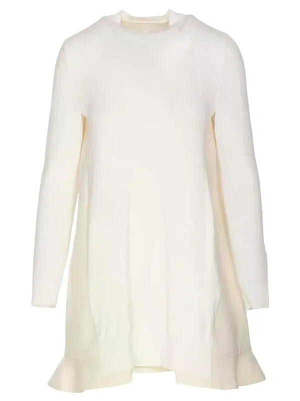 Sacai Crew-neck Ruffled-hem Dress - White