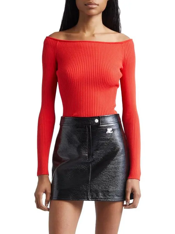 COURREGES Off-the-shoulder Rib Top - Poppy