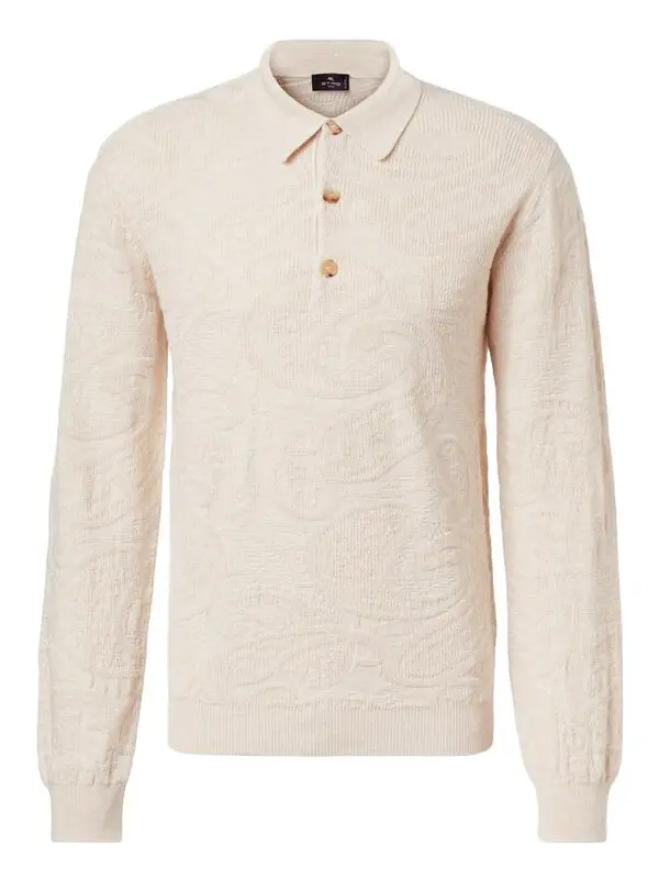 Etro Jacquard Wool-blend Polo Sweater - White