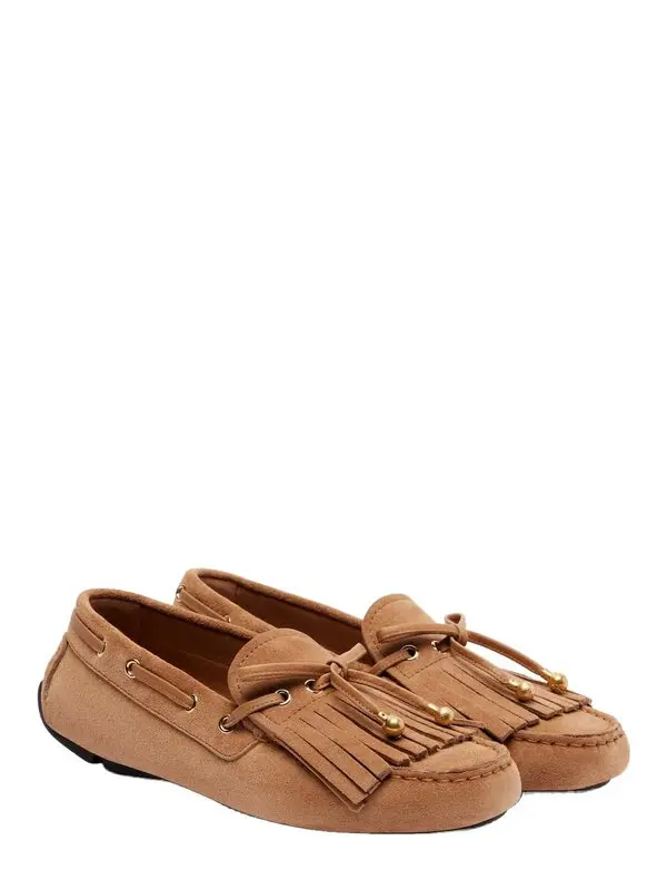 JIMMY CHOO Manon Fringed Suede Boat Shoes - Brown