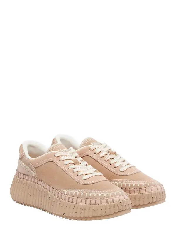 Chloé Nama Suede Platform Sneakers - Beige