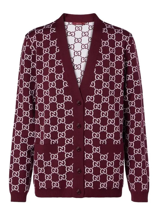 Gucci Gg Reversible Wool-blend Jacquard Cardigan - Burgundy