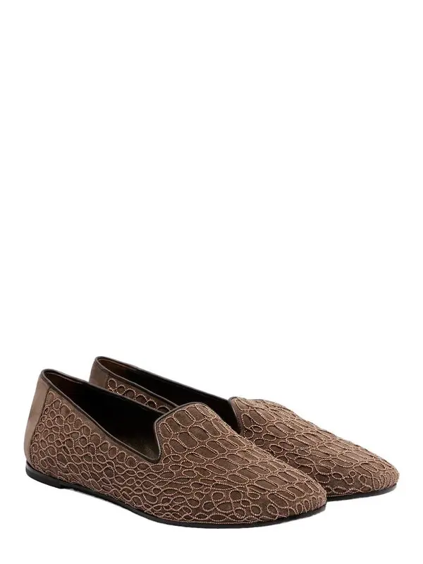 Brunello Cucinelli Embellished Suede Loafers - Brown