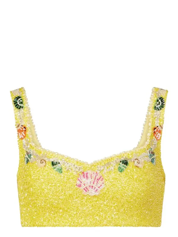 CLIO PEPPIATT Marina Embellished Crop Top - Yellow