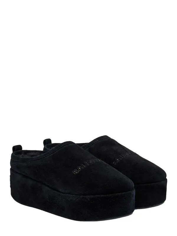 Balenciaga Alaska Suede Platform Mules - Black