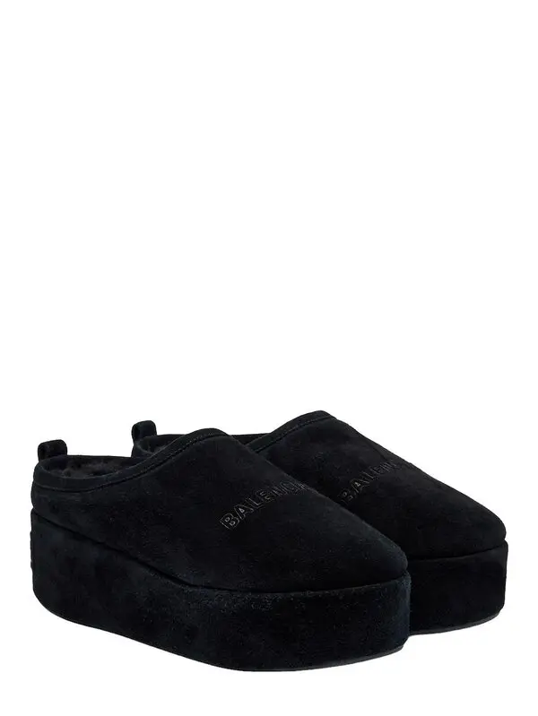 Balenciaga Suede Platform Mules - Black
