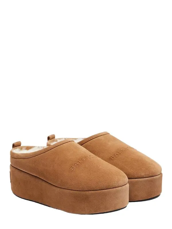 Balenciaga Suede Platform Mules - Brown