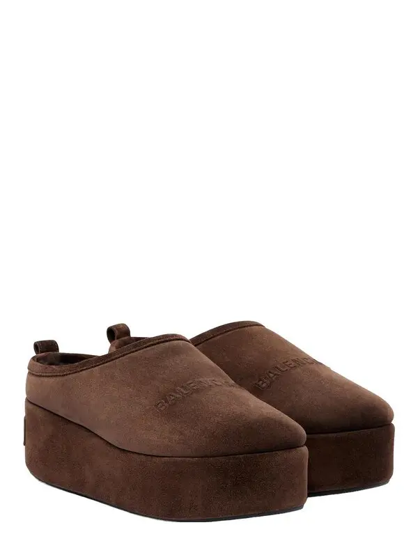 Balenciaga Suede Platform Mules - Brown