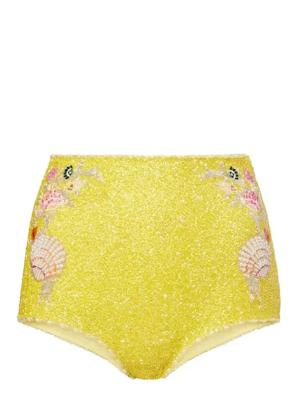 CLIO PEPPIATT Marina Embellished High-rise Micro Shorts - Yellow