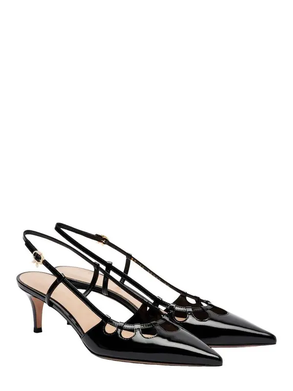 GIANVITO ROSSI Pointy 55 Patent Leather Slingback Pumps - Black