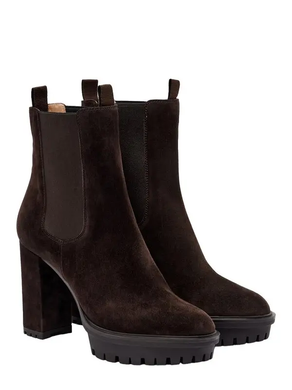 GIANVITO ROSSI 90 Suede Platform Ankle Boots - Brown