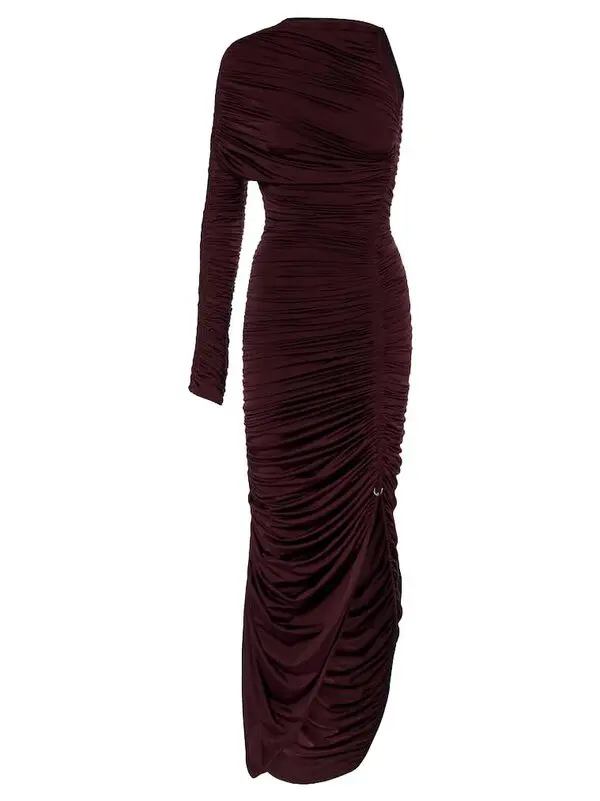MUGLER Ruched One-shoulder Midi Dress - Burgundy